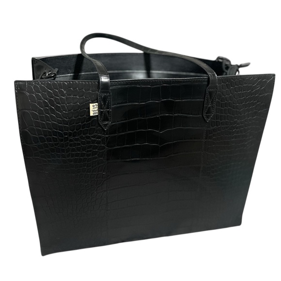 BEIS | Bags | Beis Large Work Tote In Black Croc | Poshmark